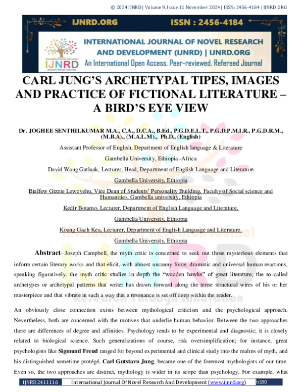 (PDF) CARL JUNG'S ARCHETYPAL TIPES, IMAGES AND PRACTICE OF FICTIONAL ...