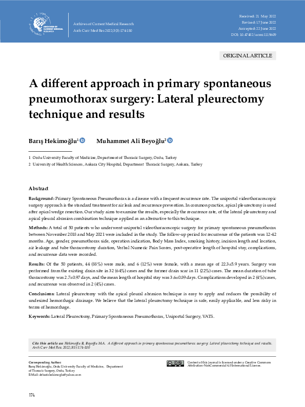 (PDF) A different approach in primary spontaneous pneumothorax surgery ...