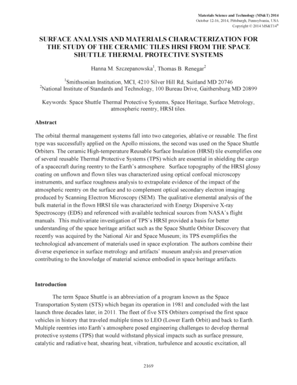 (PDF) Surface Analysis and Materials Characterization for the Study of the Ceramic Tiles HRSI ...