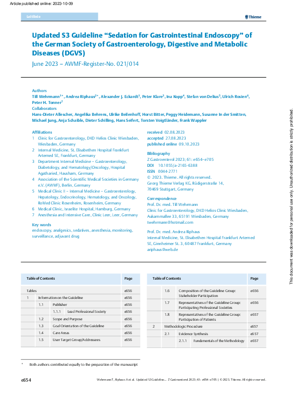 (PDF) Updated S3 Guideline “Sedation for Gastrointestinal Endoscopy” of ...