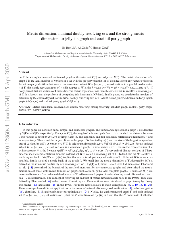 (PDF) Metric dimension, minimal doubly resolving sets and the strong ...