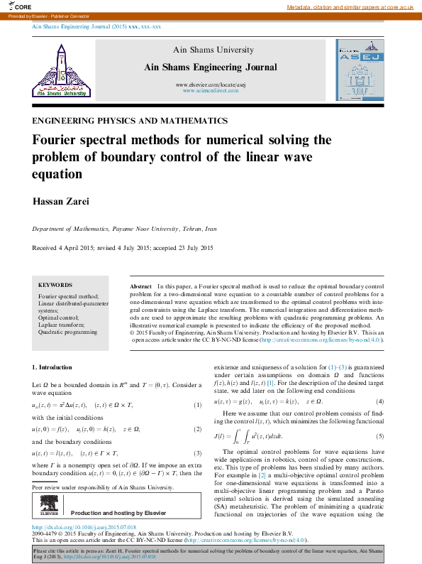Pdf Fourier Spectral Methods For Numerical Solving The Problem Of Boundary Control Of The
