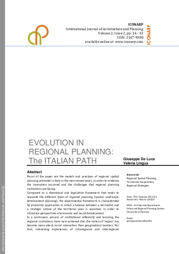 (PDF) EVOLUTION IN REGIONAL PLANNING: The ITALIAN PATH