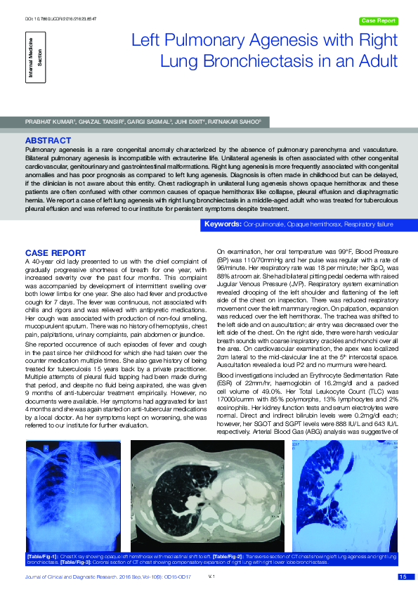 (PDF) Left Pulmonary Agenesis with Right Lung Bronchiectasis in an Adult