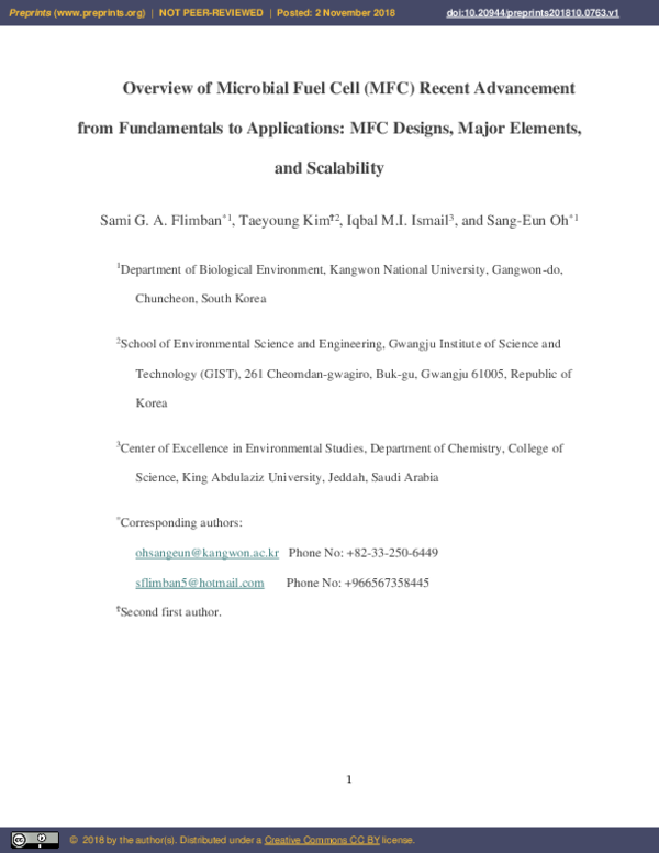 (PDF) Overview of Microbial Fuel Cell (MFC) Recent Advancement from ...