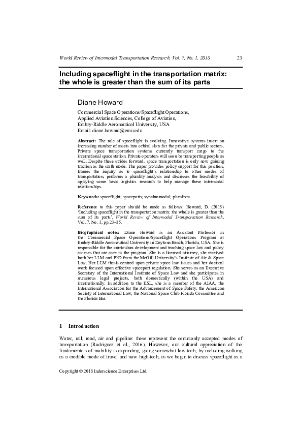 (PDF) Including spaceflight in the transportation matrix: the whole is ...