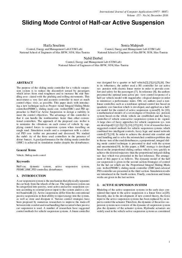 (PDF) Sliding Mode Control of Half-car Active Suspension