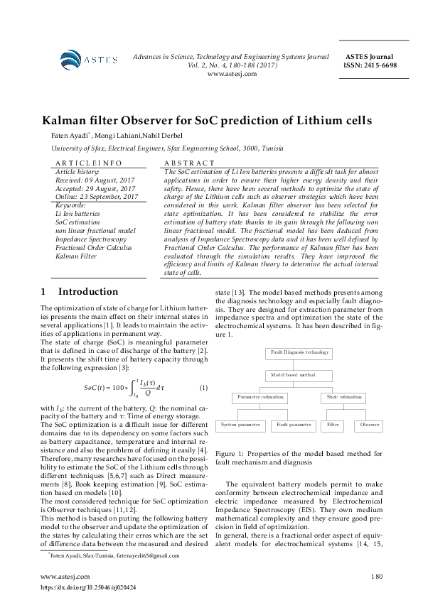 (PDF) Kalman filter Observer for SoC prediction of Lithium cells