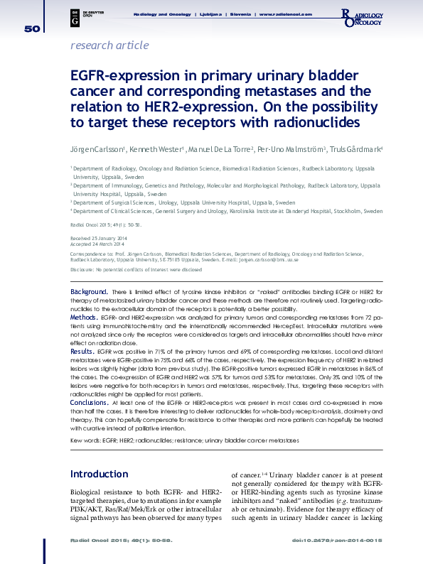 (PDF) EGFR-expression in primary urinary bladder cancer and ...