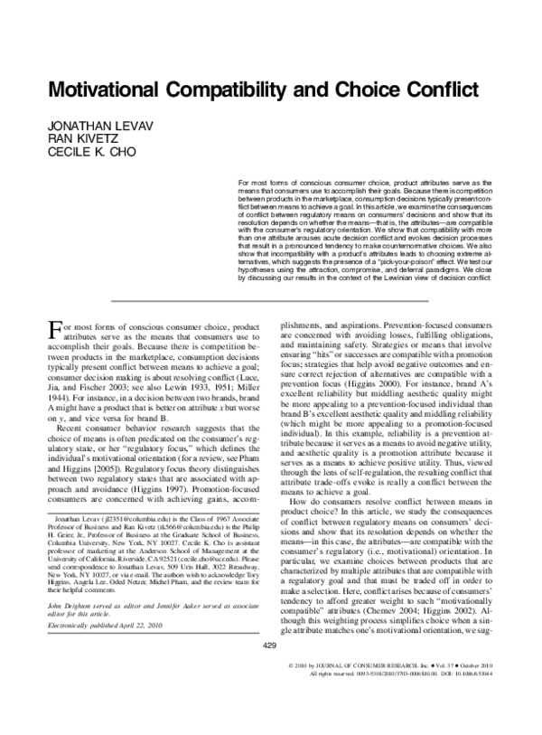 (PDF) Motivational Compatibility and Choice Conflict