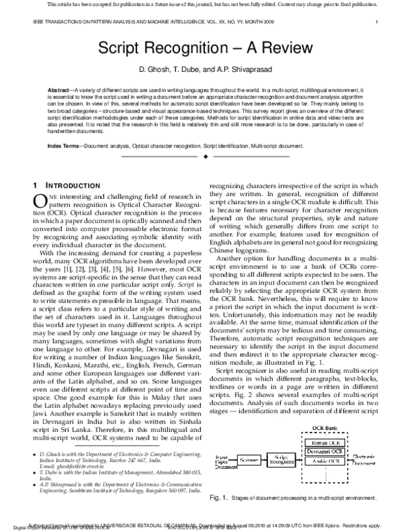 (PDF) Script Recognition—A Review