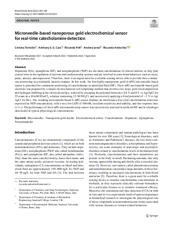 (PDF) Microneedle-based nanoporous gold electrochemical sensor for real ... (PDF) Microneedle-based nanoporous gold electrochemical sensor for real ...