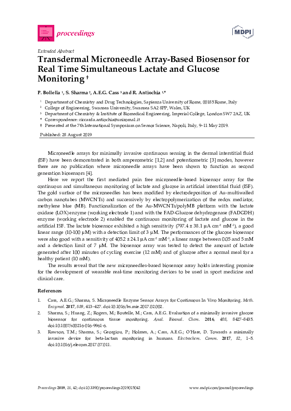 (PDF) Transdermal Microneedle Array-Based Biosensor for Real Time Simultaneous Lactate and ...