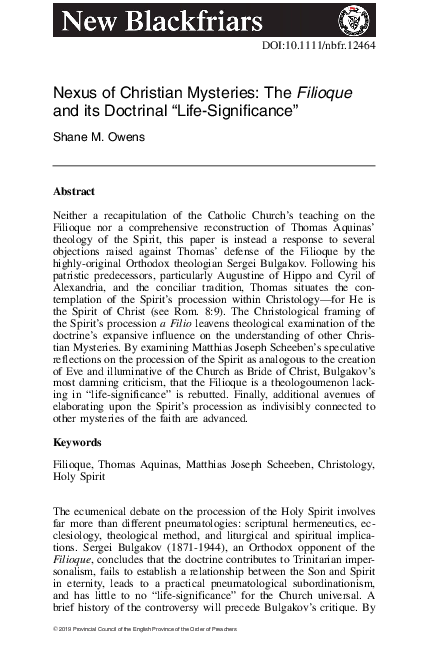 (PDF) Nexus of Christian Mysteries: The Filioque and its Doctrinal ...