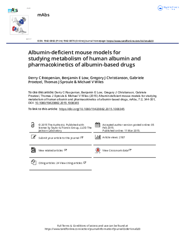 (PDF) Albumin-deficient mouse models for studying metabolism of human albumin and ...