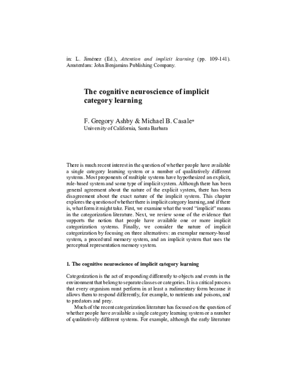 (PDF) The cognitive neuroscience of implicit category learning