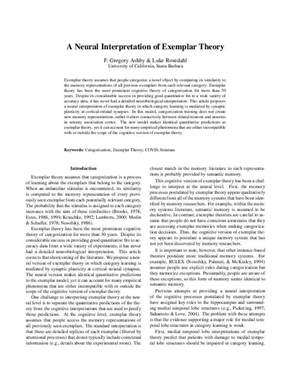 (PDF) A neural interpretation of exemplar theory