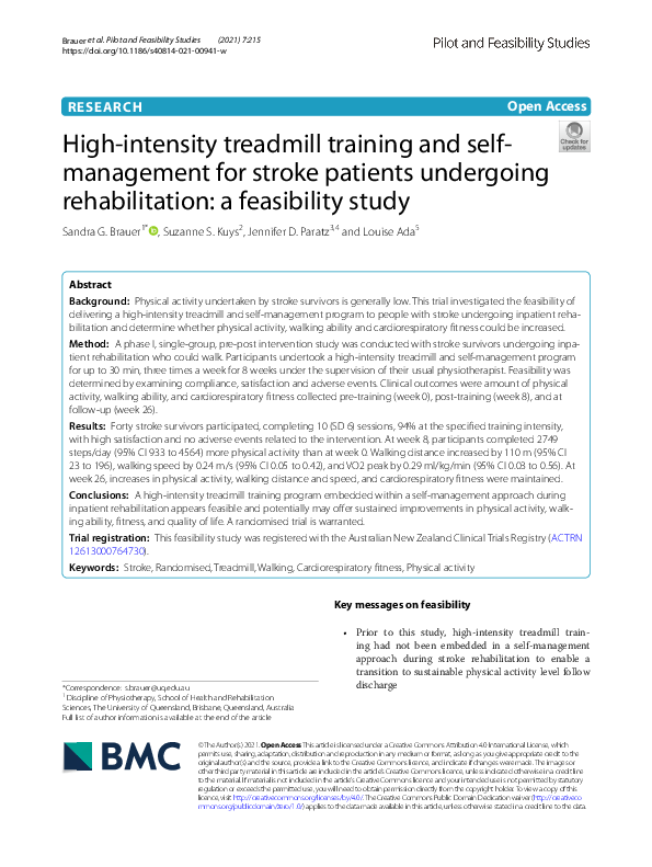 (PDF) High-intensity treadmill training and self-management for stroke ...
