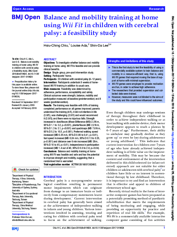 (PDF) Balance and mobility training at home using Wii Fit in children ...