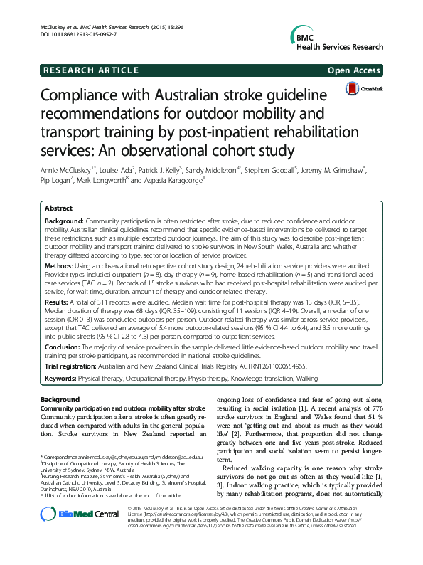 (PDF) Compliance with Australian stroke guideline recommendations for ...