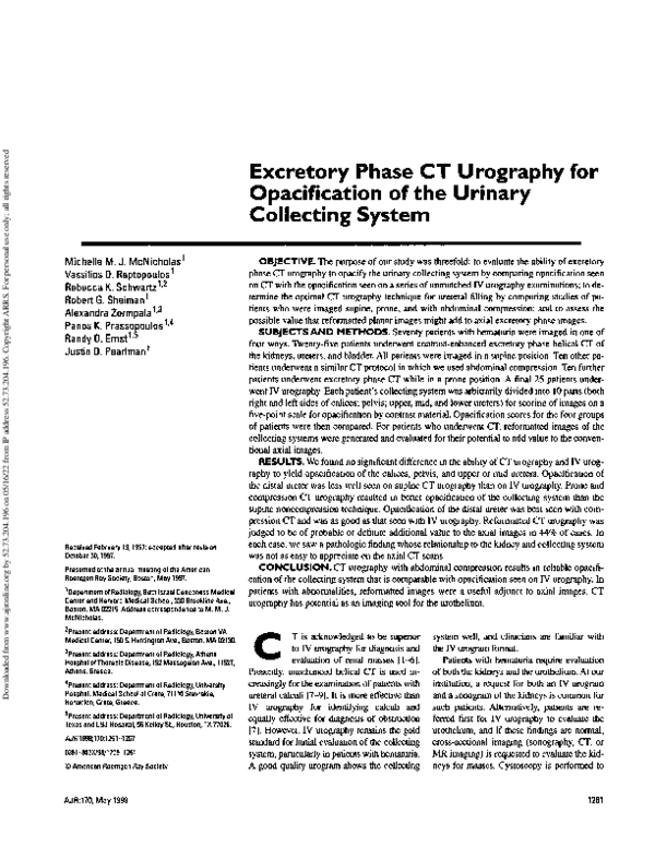 (PDF) Excretory phase CT urography for opacification of the urinary ...