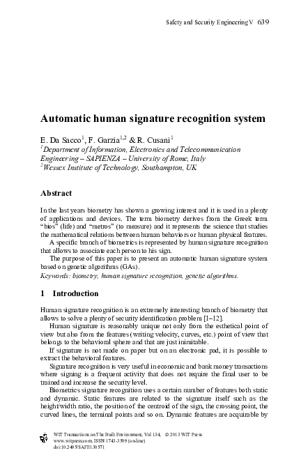 (PDF) Automatic human signature recognition system
