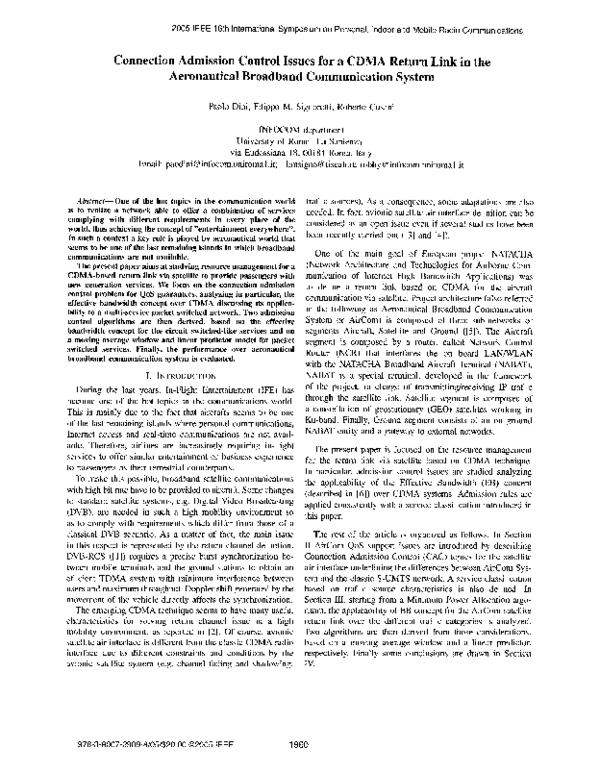 (PDF) Connection Admission Control Issues for a CDMA Return Link in the ...