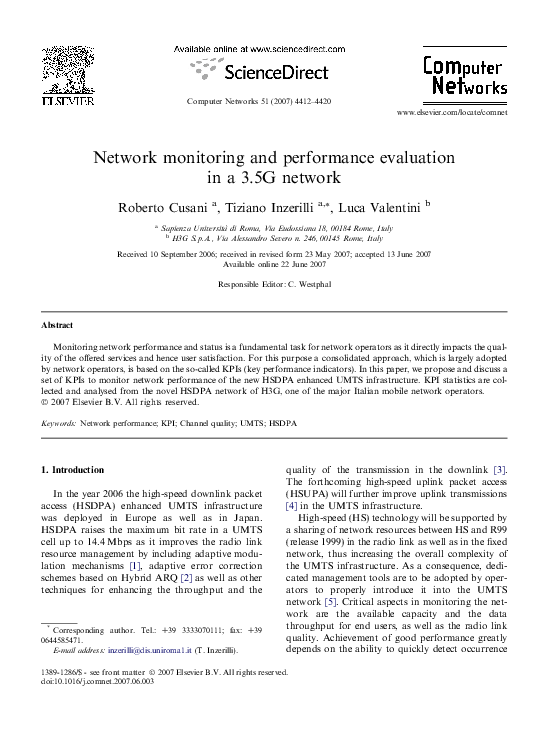 (PDF) Network monitoring and performance evaluation in a 3.5G network