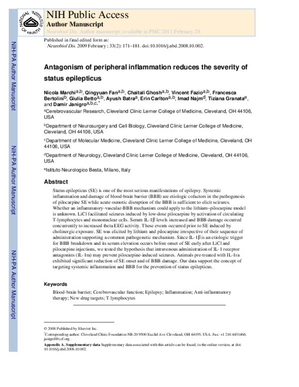 (PDF) Antagonism of Peripheral Inflammation Reduces the Severity of ...