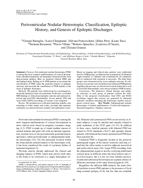 (PDF) Periventricular nodular heterotopia: classification, epileptic ...
