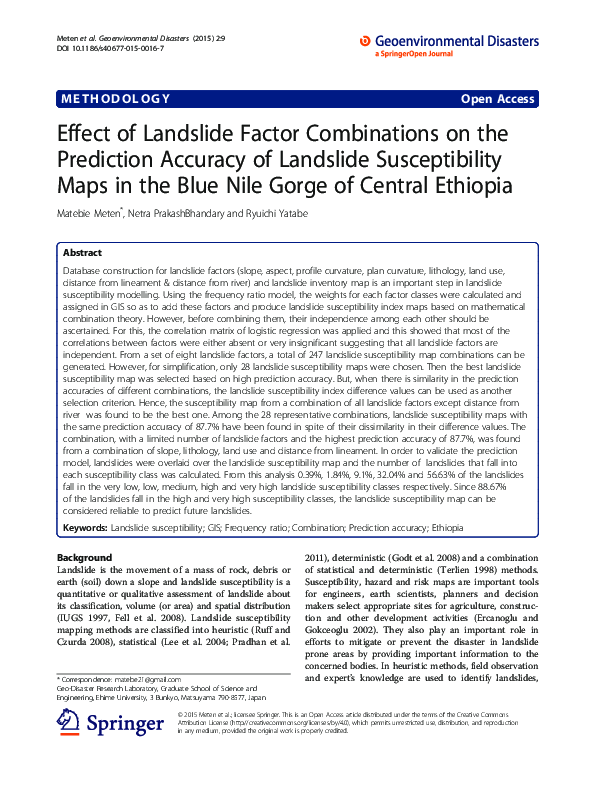 (PDF) Effect of Landslide Factor Combinations on the Prediction ...