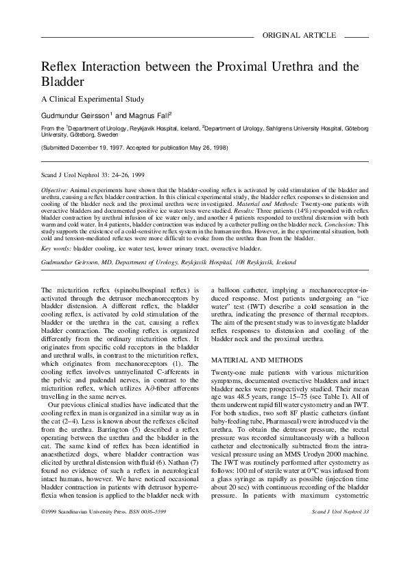 (PDF) Reflex Interaction between the Proximal Urethra and the Bladder: A Clinical Experimental Study