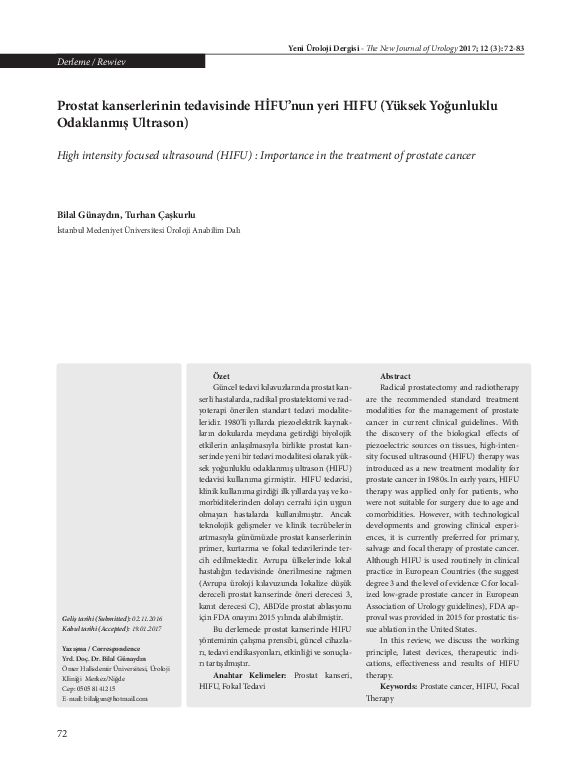 (PDF) High intensity focused ultrasound (HIFU) : Importance in the ...
