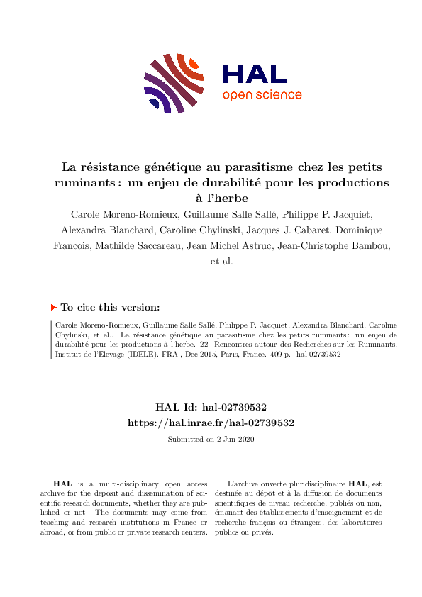 (PDF) Genetic resistance to gastro-intestinal parasites of small ...