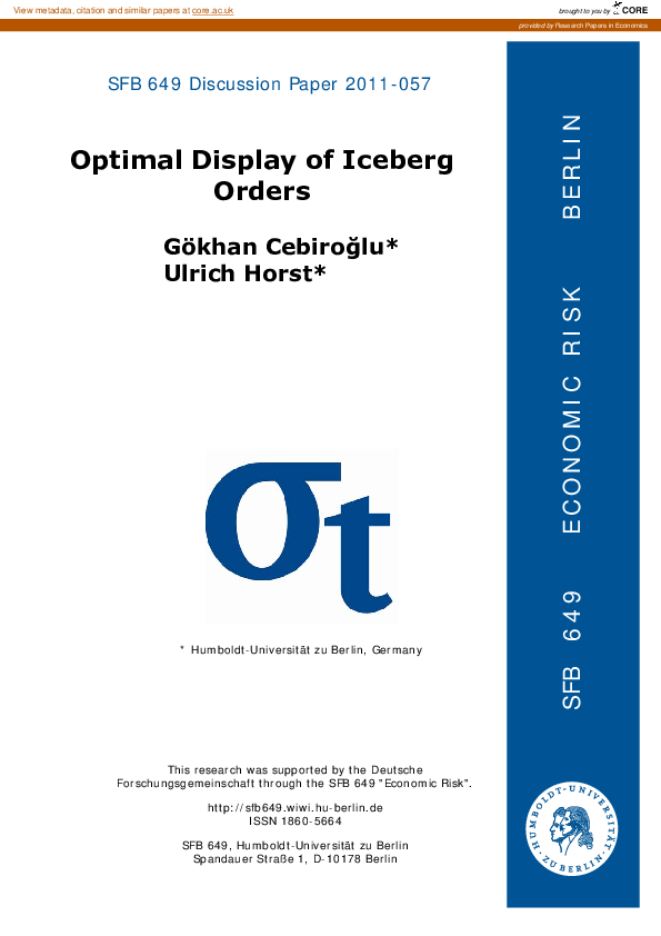 (PDF) We develop a sequential trade model of Iceberg order execution in a limit order book. The ...