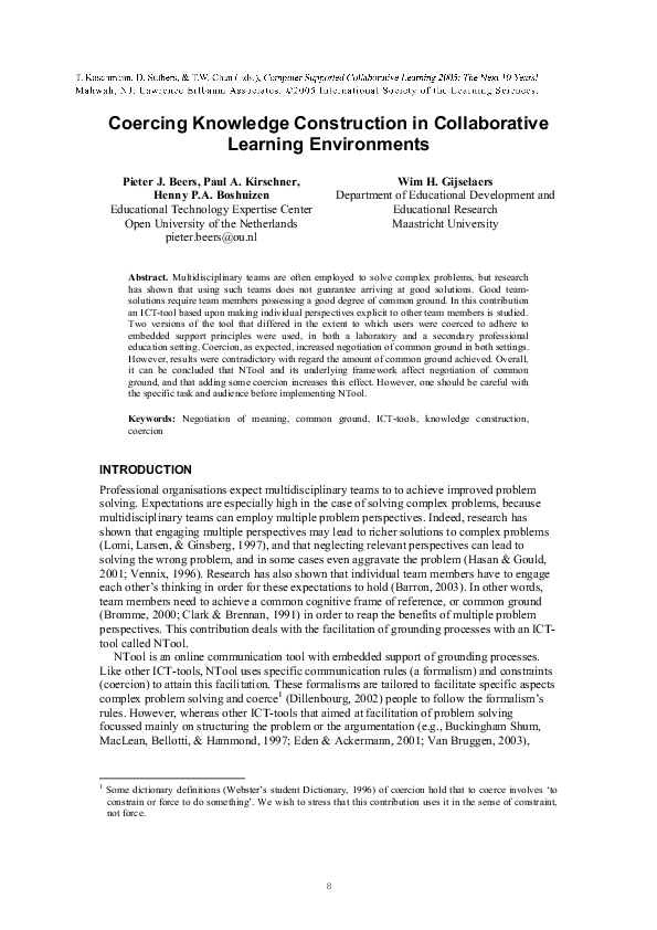 (PDF) Coercing knowledge construction in collaborative learning environments