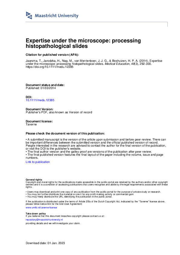 (PDF) Expertise under the microscope: processing histopathological slides