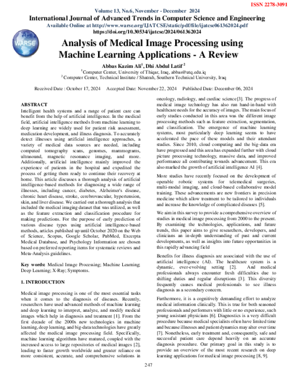 (PDF) Analysis of Medical Image Processing using Machine Learning Applications -A Review