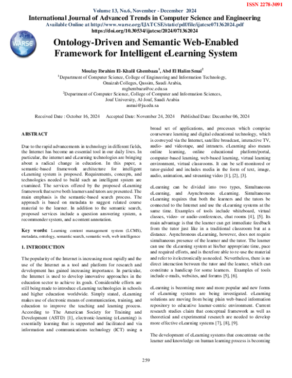 (PDF) Ontology-Driven and Semantic Web-Enabled Framework for Intelligent eLearning System