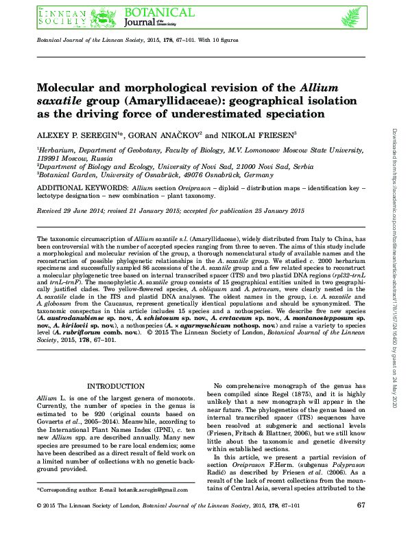 (PDF) Molecular and morphological revision of the Allium saxatile group ...