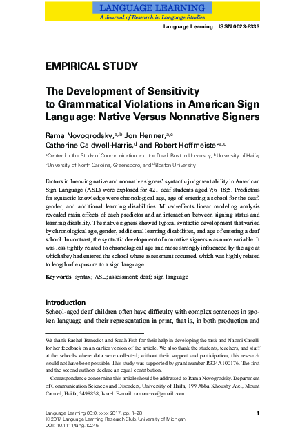 (PDF) The Development of Sensitivity to Grammatical Violations in ...
