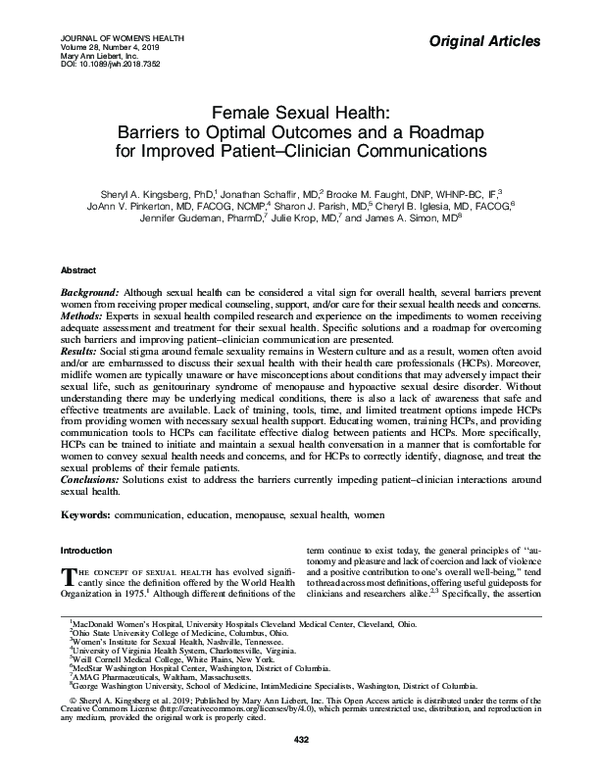 (PDF) Female Sexual Health: Barriers to Optimal Outcomes and a Roadmap ...