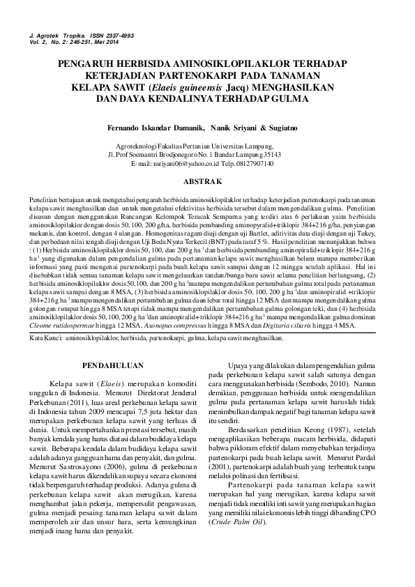 (PDF) PENGARUH HERBISIDA AMINOSIKLOPILAKLOR TERHADAP KETERJADIAN ...