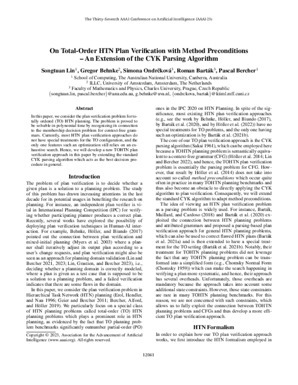 (PDF) On Total-Order HTN Plan Verification with Method Preconditions – An Extension of the CYK ...