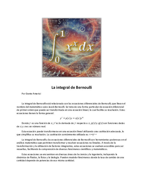 (PDF) La integral de Bernoulli. Por Dante Amerisi.