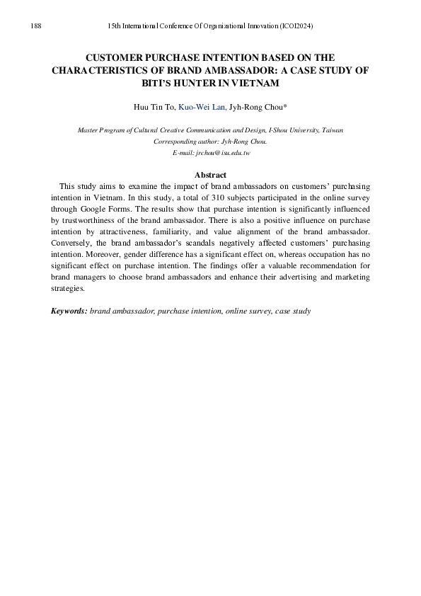 (PDF) Customer Purchase Intention Based on the Characteristics of Brand Ambassador: A Case Study ...