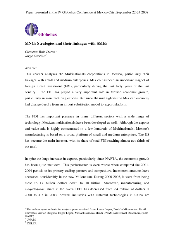 (PDF) MNCs strategies and their linkages with SMEs