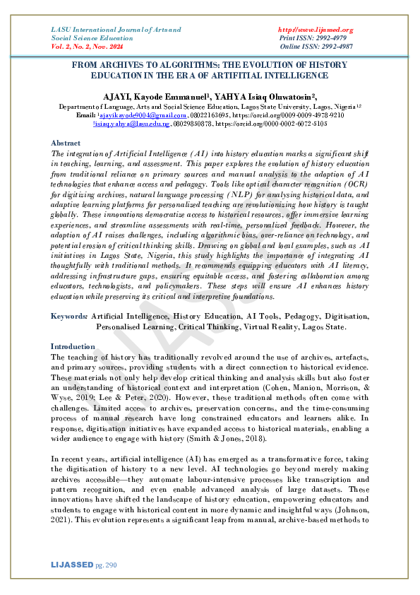 (PDF) FROM ARCHIVES TO ALGORITHMS: THE EVOLUTION OF HISTORY EDUCATION ...