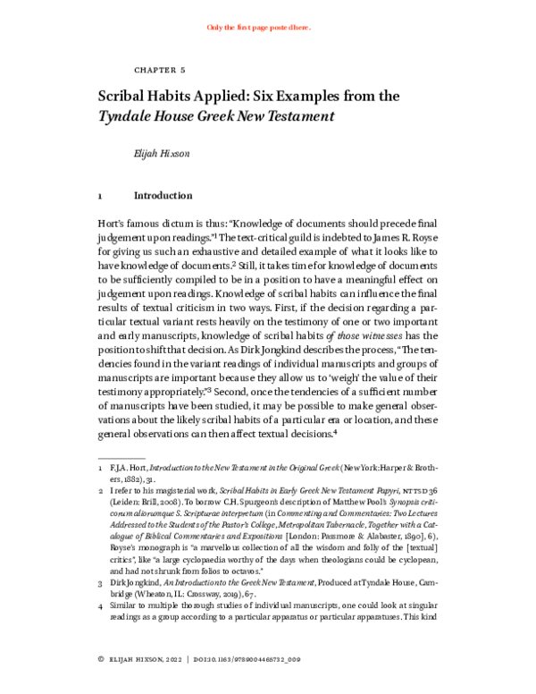 (PDF) Scribal Habits Applied: Six Examples from the Tyndale House Greek ...