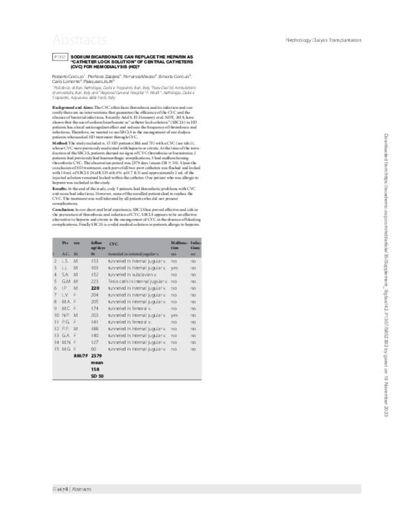 (PDF) P1357SODIIUM Bicarbonate Can Replace the Heparin as “Catheter ...